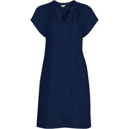 LANDS' END Leinenkleid mit Smok-Ausschnitt, Damen,  Blau, Leinen, by Lands' End
