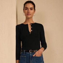 LANDS' END Henley-Shirt mit langen &Auml;rmeln, Damen,  Schwarz, Viskose, by Lands' End