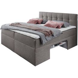 Boxbett Places of Style, grau (taupe), B:142cm L:210cm, Komplettbetten, Nische im Bettkasten für zusätzlichen Stauraum