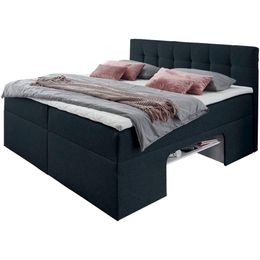 Boxbett Places of Style, grau (dunkelgrau), B:142cm L:210cm, Komplettbetten, Nische im Bettkasten für zusätzlichen Stauraum