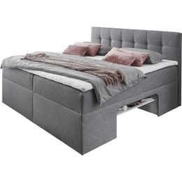 Boxbett Places of Style, grau (hellgrau), B:182cm L:210cm, Komplettbetten, Nische im Bettkasten für zusätzlichen Stauraum