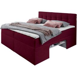 Boxbett Places of Style, rot (bordeaux meliert), B:182cm L:210cm, Komplettbetten, Nische im Bettkasten für zusätzlichen Stauraum