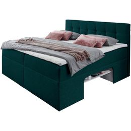 Boxbett Places of Style, blau (nachtblau meliert), B:162cm L:210cm, Komplettbetten, Nische im Bettkasten für zusätzlichen Stauraum