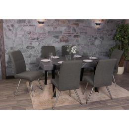 6er-Set Esszimmerstuhl MCW-G55, K&uuml;chenstuhl Stuhl, Stoff/Textil Edelstahl geb&uuml;rstet ~ grau-braun