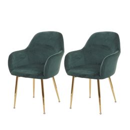 2er-Set Esszimmerstuhl MCW-F18, Stuhl K&uuml;chenstuhl, Retro Design ~ Samt gr&uuml;n, goldene Beine