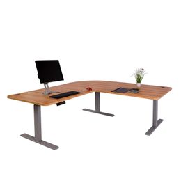 Eck-Schreibtisch MCW-D40, B&uuml;rotisch Computertisch elektrisch h&ouml;henverstellbar 178x178cm 84kg MVG ~ eiche, grau