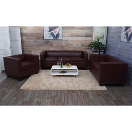 MCW 3-2-1 Couchgarnitur Lille ~ Kunstleder, rot-braun