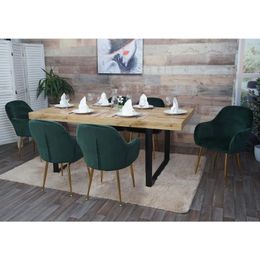 6er-Set Esszimmerstuhl MCW-F18, Stuhl K&uuml;chenstuhl, Retro Design ~ Samt gr&uuml;n, goldene Beine