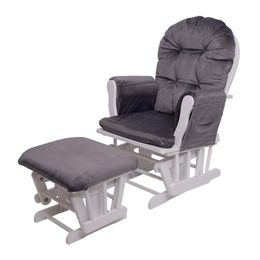 Relaxsessel MCW-C76, Schaukelstuhl Sessel Schwingstuhl mit Hocker ~ Samt, grau, Gestell wei&szlig;