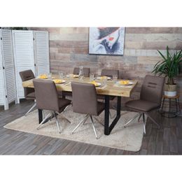 6er-Set Esszimmerstuhl MCW-H70, K&uuml;chenstuhl Lehnstuhl Stuhl, Stoff/Textil Edelstahl geb&uuml;rstet ~ braun