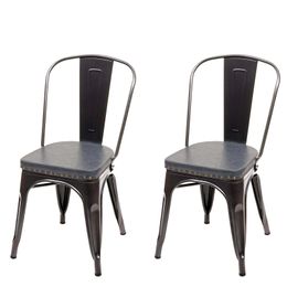 2er-Set Esszimmerstuhl MCW-H10e, K&uuml;chenstuhl Stuhl, Chesterfield Metall Kunstleder Industrial Gastronomie ~ schwarz-grau