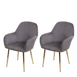 2er-Set Esszimmerstuhl MCW-F18, Stuhl K&uuml;chenstuhl, Retro Design ~ Samt grau, goldene Beine