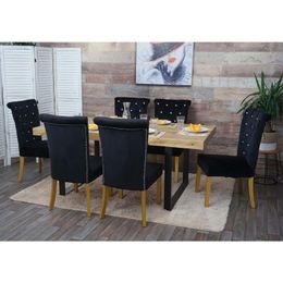 6er-Set Esszimmerstuhl MCW-D22, Stuhl K&uuml;chenstuhl, Nieten Samt ~ schwarz, goldfarbene Beine