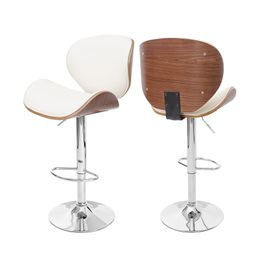 MCW Barhocker Arklow, Barstuhl, Holz Bugholz Retro-Design ~ Walnuss-Optik, Polster creme