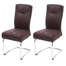 2er-Set Esszimmerstuhl MCW-G56, K&uuml;chenstuhl Freischwinger Stuhl, Textil Wildleder-Optik ~ braun