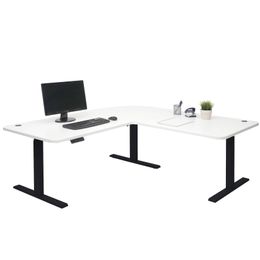 Eck-Schreibtisch MCW-D40, B&uuml;rotisch Computertisch elektrisch h&ouml;henverstellbar 178x178cm 84kg MVG ~ wei&szlig;, schwarz