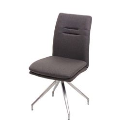Esszimmerstuhl MCW-H70, K&uuml;chenstuhl Lehnstuhl Stuhl, Stoff/Textil Edelstahl geb&uuml;rstet ~ grau-braun