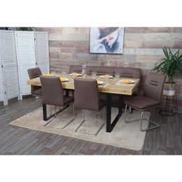 Esszimmer-Set MCW-H70, Esszimmergruppe Sitzgruppe Esszimmergarnitur, Stoff/Textil Edelstahl geb&uuml;rstet ~ braun 180cm