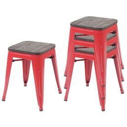 4er-Set Hocker MCW-A73 inkl. Holz-Sitzfl&auml;che, Metallhocker Sitzhocker, Metall Industriedesign stapelbar ~ rot