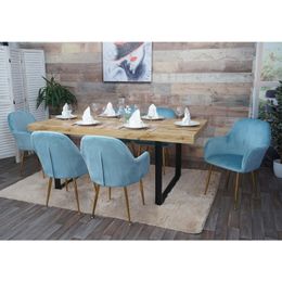 6er-Set Esszimmerstuhl MCW-F18, Stuhl K&uuml;chenstuhl, Retro Design ~ Samt mint, goldene Beine