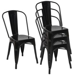 4er-Set Stuhl MCW-A73, Bistrostuhl Stapelstuhl, Metall Industriedesign stapelbar ~ schwarz