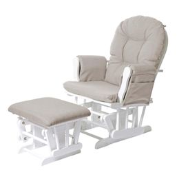 Relaxsessel MCW-C76, Schaukelstuhl Sessel Schwingstuhl mit Hocker ~ Stoff/Textil, creme, Gestell wei&szlig;