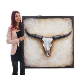 MCW Wandbild Stier, 100% handgemaltes &Ouml;lgem&auml;lde Gem&auml;lde XL, 100x100cm