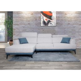 Sofa MCW-G44, Couch Ecksofa L-Form 3-Sitzer, Liegefl&auml;che Nosagfederung Taschenfederkern verstellbar 277cm ~ links, hellgrau