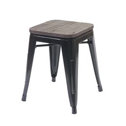 Hocker MCW-A73 inkl. Holz-Sitzfl&auml;che, Metallhocker Sitzhocker, Metall Industriedesign stapelbar ~ schwarz