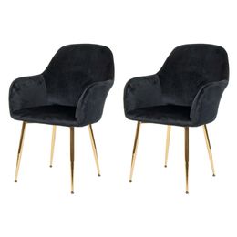 2er-Set Esszimmerstuhl MCW-F18, Stuhl K&uuml;chenstuhl, Retro Design ~ Samt schwarz, goldene Beine