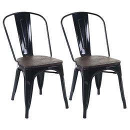2er-Set Stuhl MCW-A73 inkl. Holz-Sitzfl&auml;che, Bistrostuhl Stapelstuhl, Metall Industriedesign stapelbar ~ schwarz