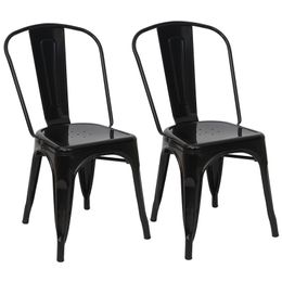 2er-Set Stuhl MCW-A73, Bistrostuhl Stapelstuhl, Metall Industriedesign stapelbar ~ schwarz