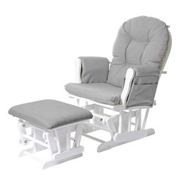 Relaxsessel MCW-C76, Schaukelstuhl Sessel Schwingstuhl mit Hocker ~ Stoff/Textil, hellgrau, Gestell wei&szlig;