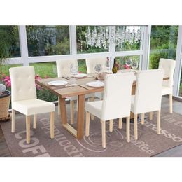6er-Set Esszimmerstuhl MCW-E58, Stuhl Essst&uuml;hle ~ Kunstleder creme, helle Beine