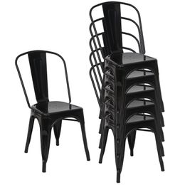6er-Set Stuhl MCW-A73, Bistrostuhl Stapelstuhl, Metall Industriedesign stapelbar ~ schwarz