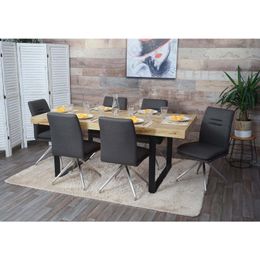 6er-Set Esszimmerstuhl MCW-H70, K&uuml;chenstuhl Lehnstuhl Stuhl, Stoff/Textil Edelstahl geb&uuml;rstet ~ grau-braun