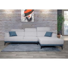 Sofa MCW-G44, Couch Ecksofa L-Form 3-Sitzer, Liegefl&auml;che Nosagfederung Taschenfederkern verstellbar 277cm ~ rechts, hellgrau
