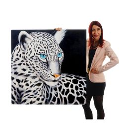 MCW Wandbild Wei&szlig;er Leopard, 100% handgemaltes &Ouml;lgem&auml;lde Gem&auml;lde XL, 100x100cm