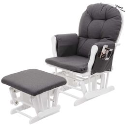 Relaxsessel MCW-C76, Schaukelstuhl Sessel Schwingstuhl mit Hocker ~ Stoff/Textil, dunkelgrau, Gestell wei&szlig;