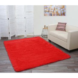 Teppich MCW-F69, Shaggy L&auml;ufer Hochflor Langflor, Stoff/Textil flauschig weich 230x160cm ~ rot