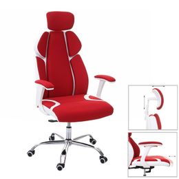 B&uuml;rostuhl MCW-F12, Schreibtischstuhl Drehstuhl Chefsessel, Sliding-Funktion Stoff/Textil + Kunstleder ~ rot/wei&szlig;