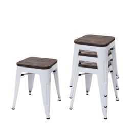 4er-Set Hocker MCW-A73 inkl. Holz-Sitzfl&auml;che, Metallhocker Sitzhocker, Metall Industriedesign stapelbar ~ wei&szlig;