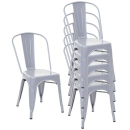6er-Set Stuhl MCW-A73, Bistrostuhl Stapelstuhl, Metall Industriedesign stapelbar ~ grau