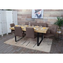 Esszimmer-Set MCW-H70, Esszimmergruppe Sitzgruppe Esszimmergarnitur, Stoff/Textil Edelstahl geb&uuml;rstet ~ braun 160cm