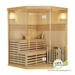 Artsauna Saunakabine Espoo150 Premium mit Harvia Ofen &ndash; 3 Personen &ndash; Hemlock Holz & Glasfront