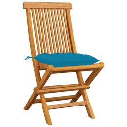 vidaXL Gartenstühle mit Hellblauen Kissen 4 Stk. Massivholz Teak