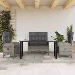 vidaXL 4-tlg. Garten-Essgruppe mit Kissen Grau Poly Rattan