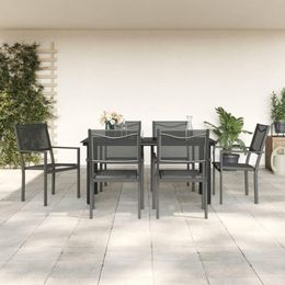 vidaXL 7-tlg. Garten-Essgruppe Schwarz Stahl und Textilene