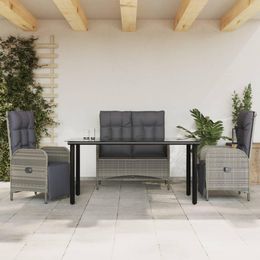 vidaXL 4-tlg. Garten-Essgruppe mit Kissen Grau Poly Rattan