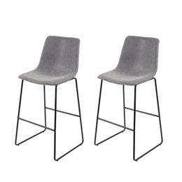 2er-Set Barhocker MCW-E54, Barstuhl Tresenhocker, Vintage ~ Kunstleder Wildlederimitat grau